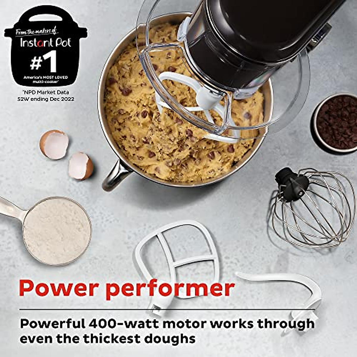 Instant Stand Mixer, 400W 6-Speed Lightweight Electric Mixer, 6.3-Qt Stainless Steel Bowl with Handle, From the Makers of Instant Pot, Includes Whisk, Dough Hook, Mixing Paddle, and Splash Guard