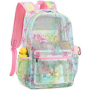 CAMTOP Mesh Backpack for Kids Girls Semi-TransparentSee Through Sturdy School Bookbag Casual Daypack for Beach Swim Work Gym(Marble68)
