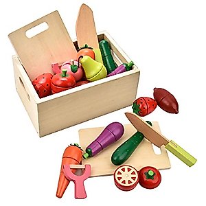 CARLORBO Wooden Play Food for Kids Kitchen - Toys Food Vegetables and Fruit for 2 Year Old Boys Girls Role Pretend Play Early Education Montessori Education
