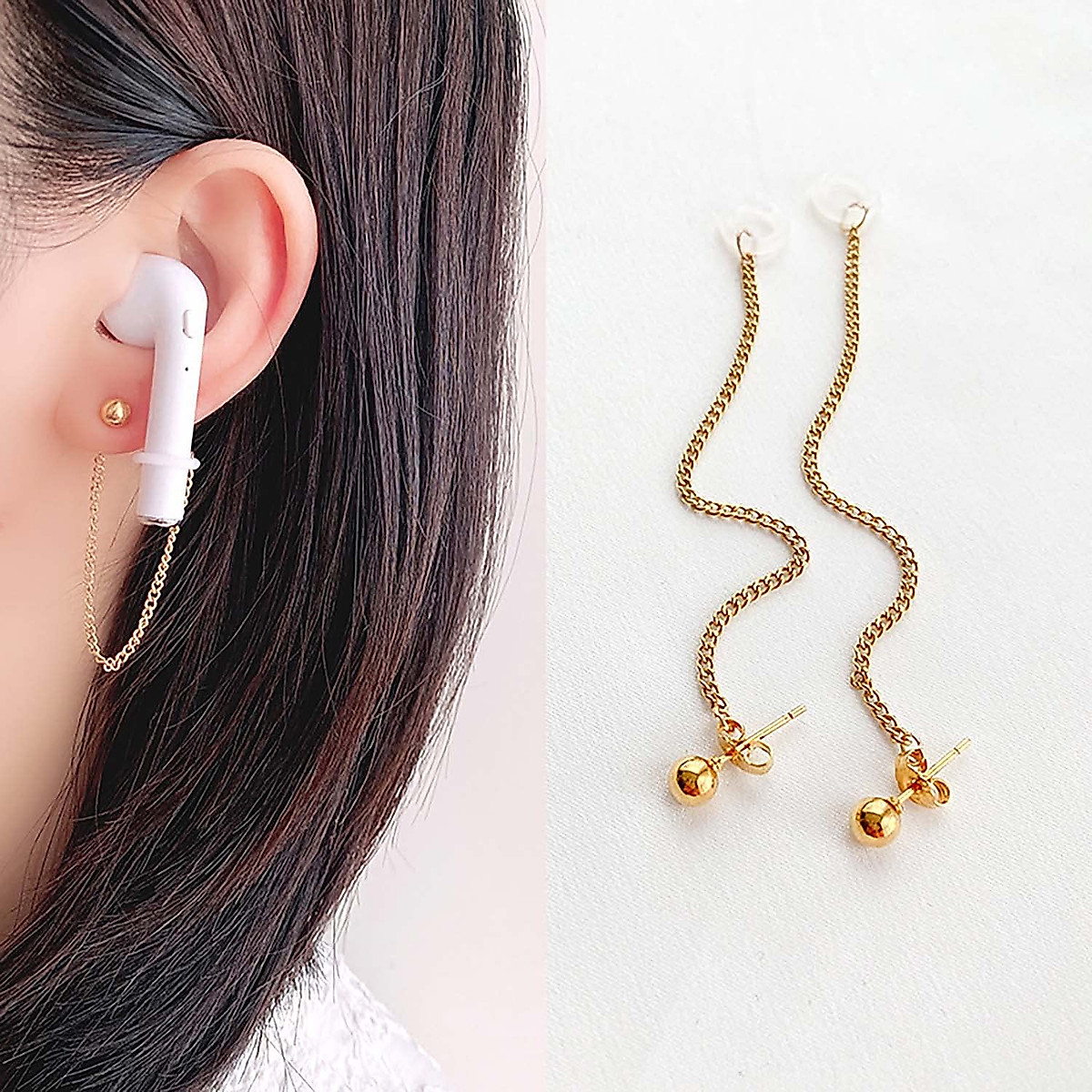 MicroTrouble Wireless Earphones Chain, 1 Pair Wireless Earphone Decorations Prevent Earphones from Falling and Losing. Butterfly Appearance, Metal Material (A)