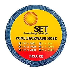 Sunsolar Heavy Duty Backwash Hose - 1.5" Discharge Hose for Swimming Pool Filters - Deluxe Pool Hose for Inground & Above Ground Pools - Durable, Flexible, Strong & Long Lasting - 50 Feet Long, Blue