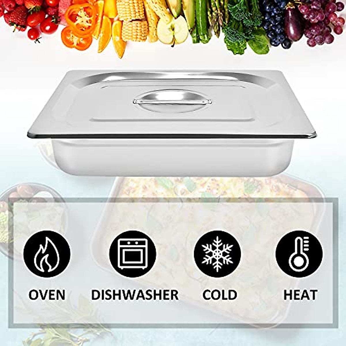 DatingDay 4 Packs Stainless steam Hotel pan，1/2 Size x 2.5" Deep，22 Gauge/0.7mm Thick Stainless Steel Hotel Pan Anti Jam Steam Table Pan with Lid (1/2 Size x 2.5" Deep)