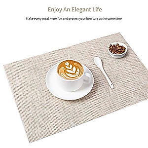 SENDAY Placemats, Set of 8 Heat-Resistant Placemats Stain Resistant Anti-Skid Placemats for Kitchen Table, Washable Durable PVC Table Mats Woven Vinyl Placemats