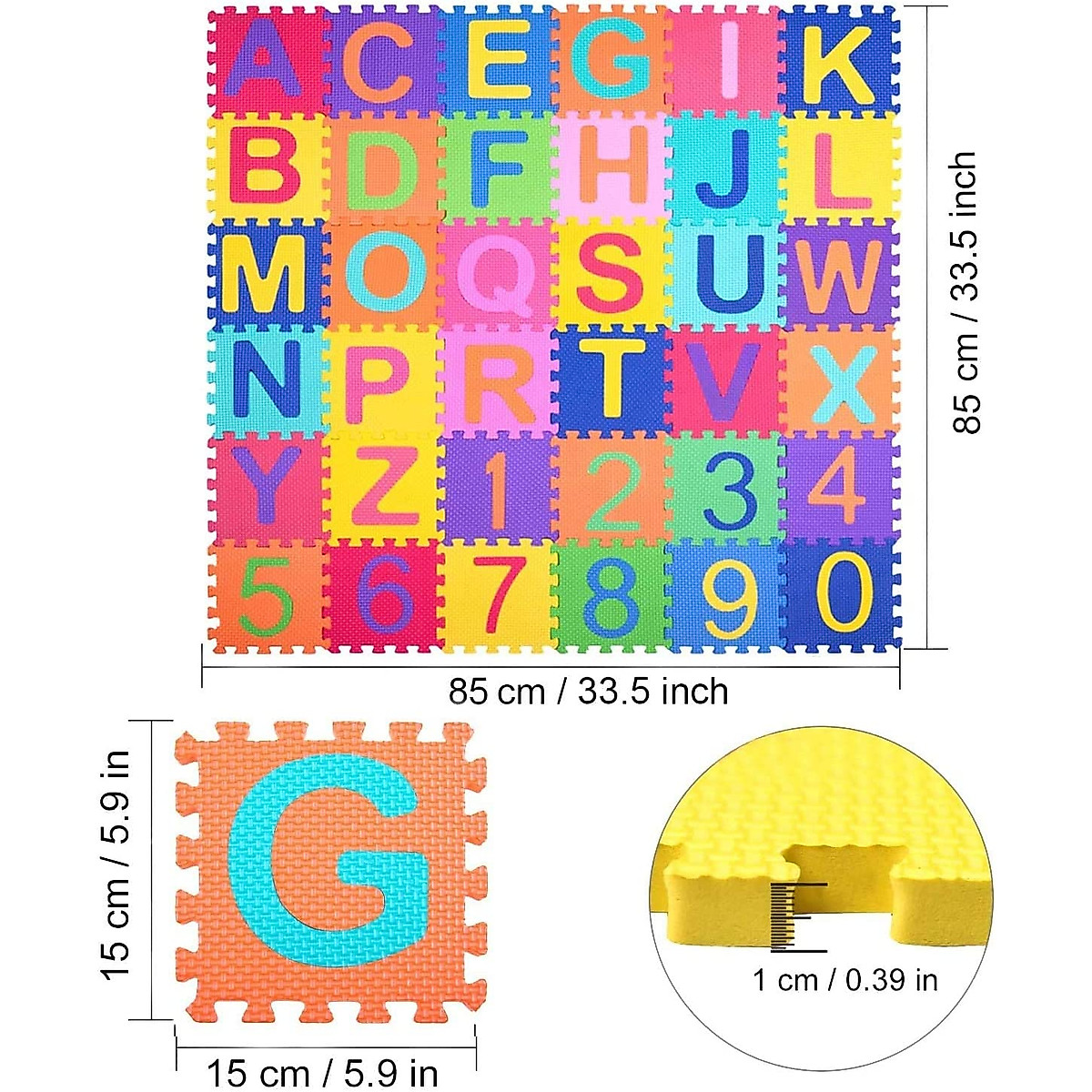 Kangler Kids Foam Puzzle Play Mat (36-Piece Set) 5.9inch x 5.9inch Interlocking EVA Floor Tiles with Alphabet and Numbers