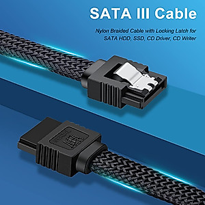 ELECTOP SATA III Cable, 6Gbps Straight HDD SDD Data Cable, SATA 3.0 Nylon Braided Cable with Locking Latch for SATA HDD, SSD, CD Driver, CD Writer(20 Inch, Black,5 Pack)