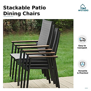 MFSTUDIO Outdoor Patio Dining Chairs, 2 PCS Aluminum Patio Dining Sling Chair, Patio Chairs with Wood-Like Armrest & Wider Seat for Deck Backyard Garden, Grey