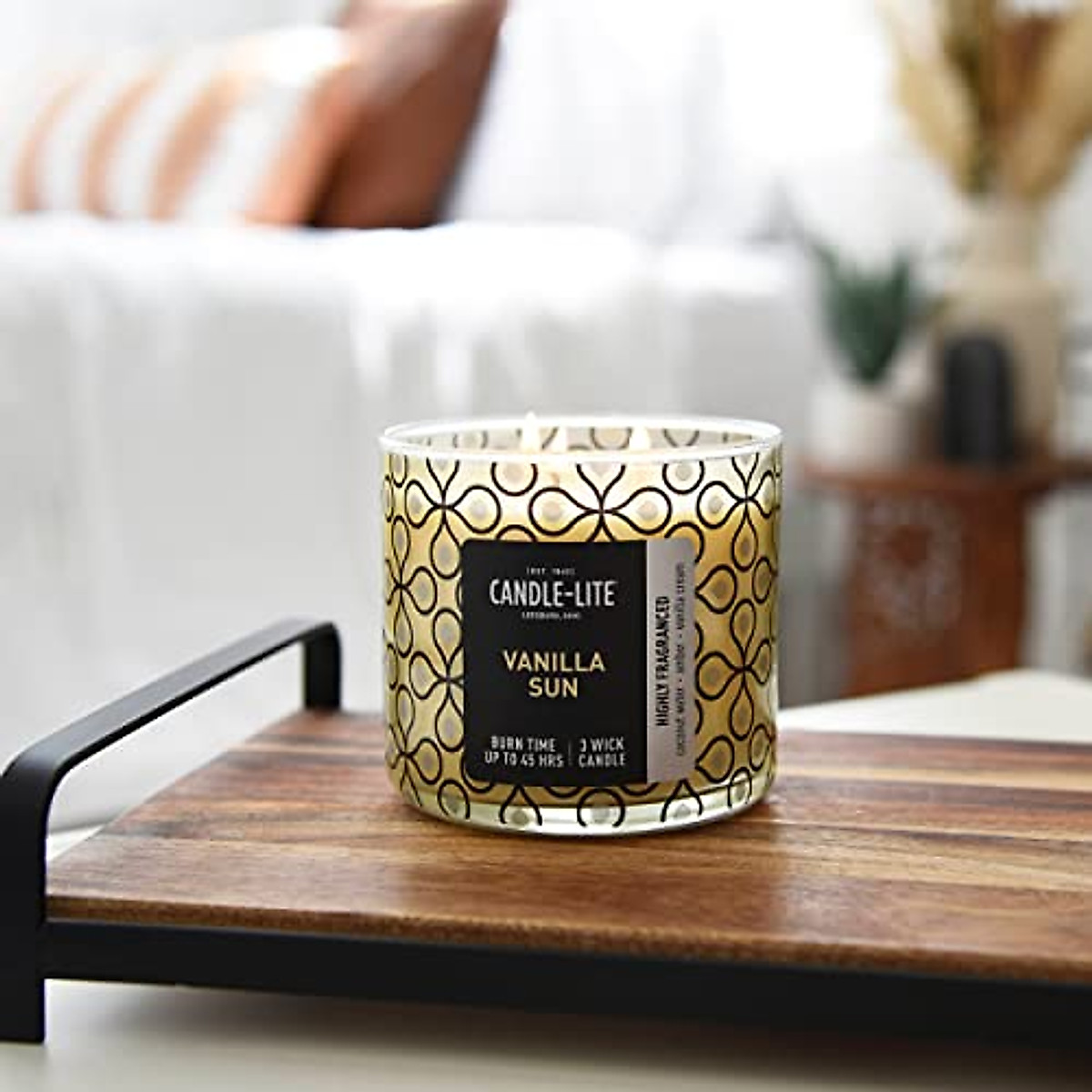 Candle-lite Premium Vanilla Sun Scent, 14 oz. 3-Wick Aromatherapy Candle with up to 45 Hours of Burn Time, Yellow