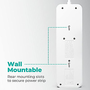 KMC USB-C PD Surge Protector 6-Outlet Power Strip, 30W Power Delivery USB-C Port, 2 USB-A Ports, 980J Surge Protection, 4-Foot Extension Cord, White