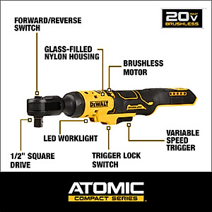 DEWALT ATOMIC 20V MAX* Brushless 1/2 in. Ratchet Kit (DCF512D1)