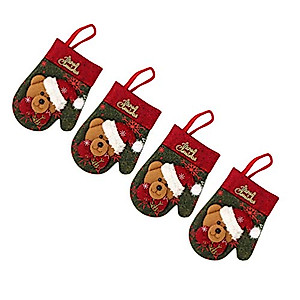 DOITOOL 4 Pcs Christmas Cutlery Bags Mini Christmas Stockings Gloves Bear Tableware Cover Xmas Silverware Holders Christmas Table Decoration