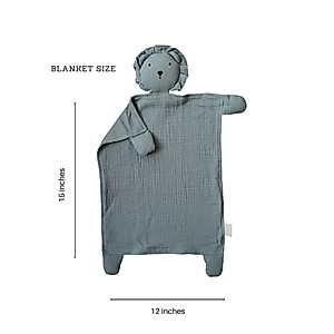 Marlowe & Co Organic Cotton Muslin Lion Lovey Blanket, Organic Cotton Muslin Lion Security Blanket (Sage)