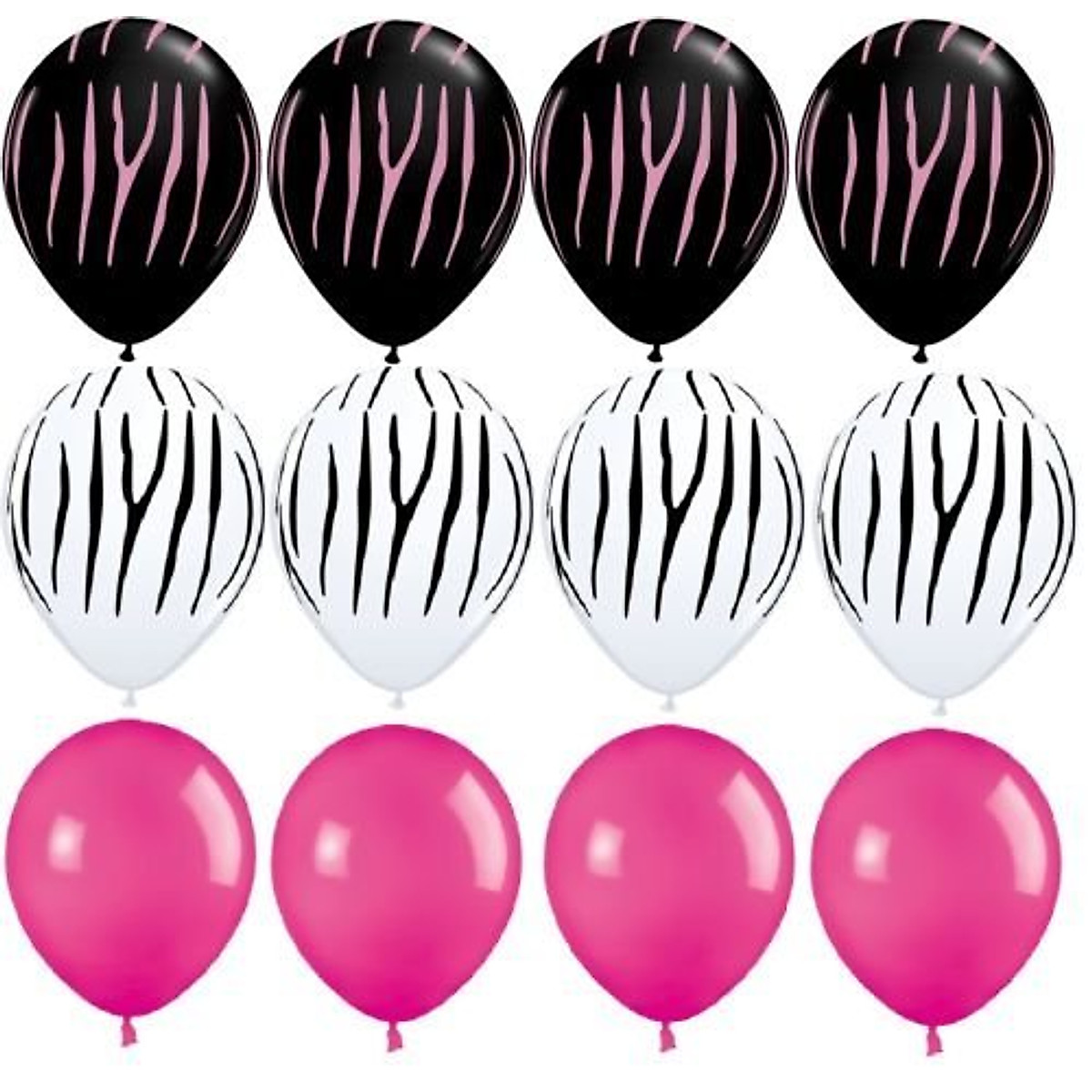 LOONBALLOON Zebra Stripes Print Black White HOT Pink Jungle (12) Party Latex Balloons Set