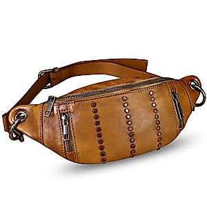 IVTG Genuine Leather Sling Bag for Women Fanny Bag Casual Hiking Daypack Crossbody Chest Bags Motorcycle Shoulder Backpack (Brown)