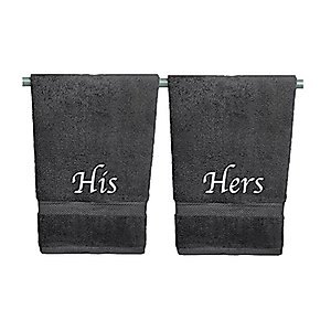 Liberty21 Gifts for Couples. His and Hers Embroidered Hand Towels for Bathroom, Kitchen or Spa. This Set Includes 2 Hand Towels. His and Hers Gifts. 100% Cotton. (Dark Grey)