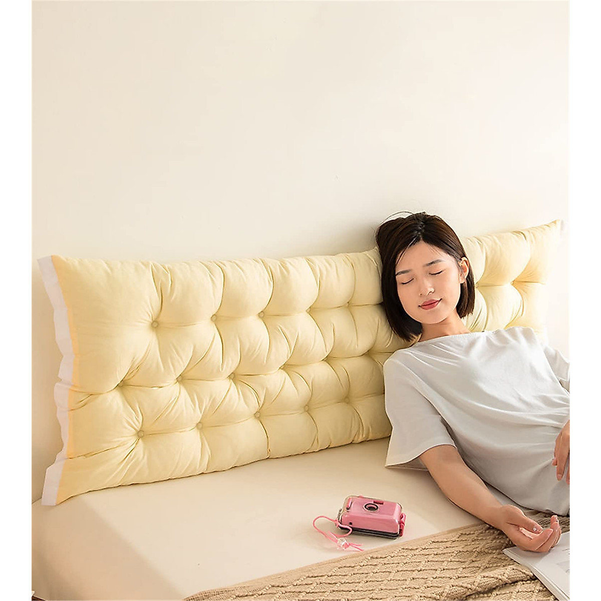 Topjia Headboard Pillow Upholstered Wall Mounted Headboard Dorm Bed Large Bolster Headboard Positioning Support Reading Pillow Cushion(Queen/130 * 50cm, White)