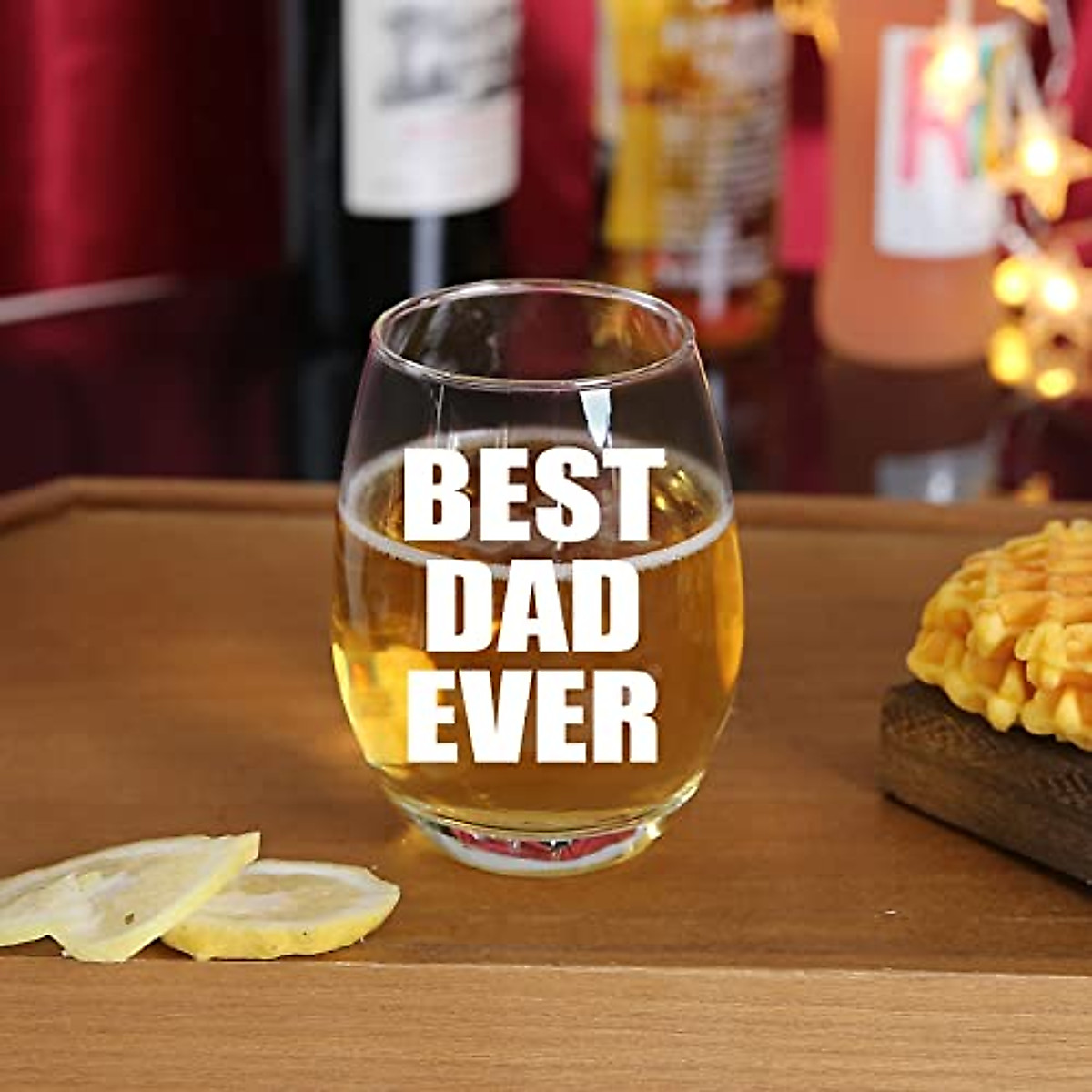 Best Dad Ever Wine Glass, Father's Day Stemless Wine Glass for Dad, Husband, New Dad, Grandpa, Gifts for Father's Day Birthday from Daughter Son Kids, Great Father's Day Christmas Gifts