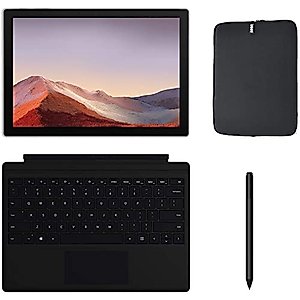 Newest Microsoft Surface Pro 7 12.3 Inch Touchscreen Tablet PC Bundle w/Type Cover, Pen & WOOV Sleeve, Intel 10th Gen Core i5, 8GB RAM, 128GB SSD, WiFi, Windows 10, Platinum (Latest Model)