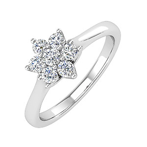 FINEROCK 1/4 Carat Flower Shaped Cluster Prong Set Diamond Ring Band in 10K White Gold (Ring Size 7.25)