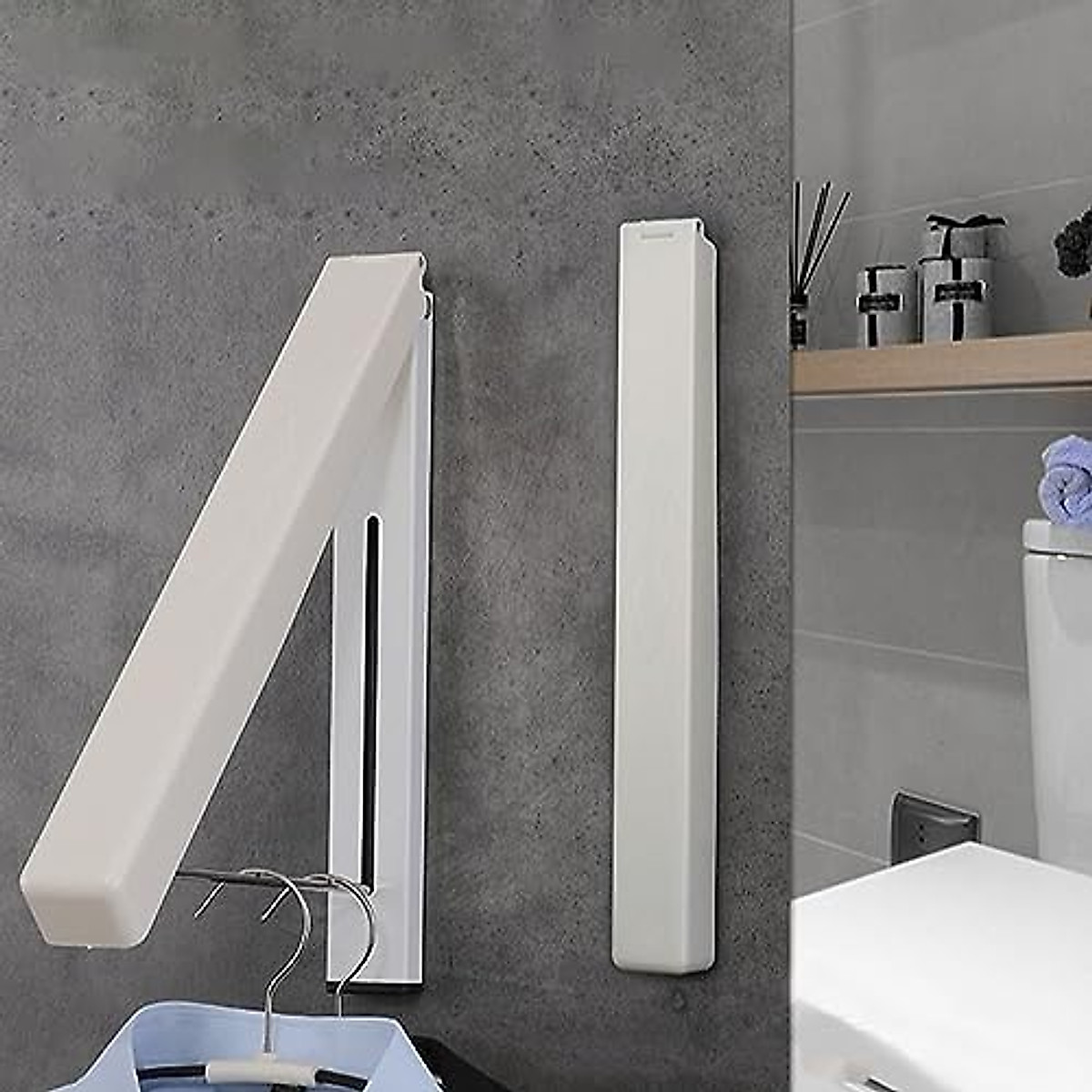 FECAMOS Laundry Hanger, Clothes Drying Rack White Rugged Punch Free Installation Folding Space Saving for Office (1Pcs)