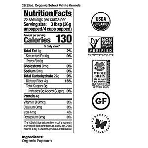 Black Jewell Organic Popcorn, Organic Select White, 28.35oz (Pack of 1)