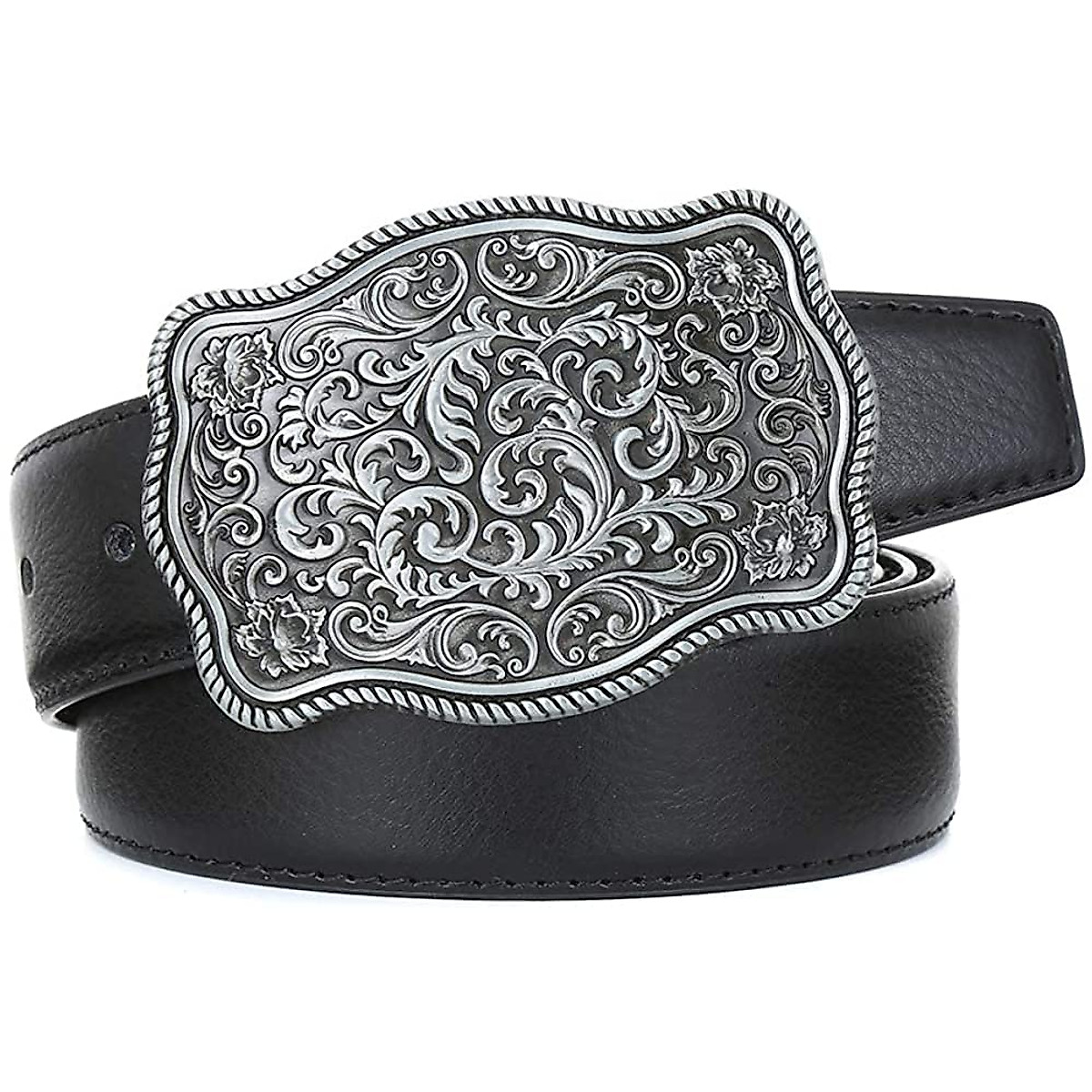 QQA Native Silver Floral Belt Buckle Birthday Party Holiday Gifts Cowboy Belt Buckles for Men Women