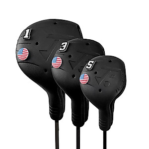 FRANKTECH Golf Head Covers, 3 Pack EVA Plastic Golf Club Covers for Driver Fairway Woods, Driver Headcover with Pins, Fit All Right-Handed Golf Clubs, Easy On Off, Washable, Funny (Black 3 pcs Set)