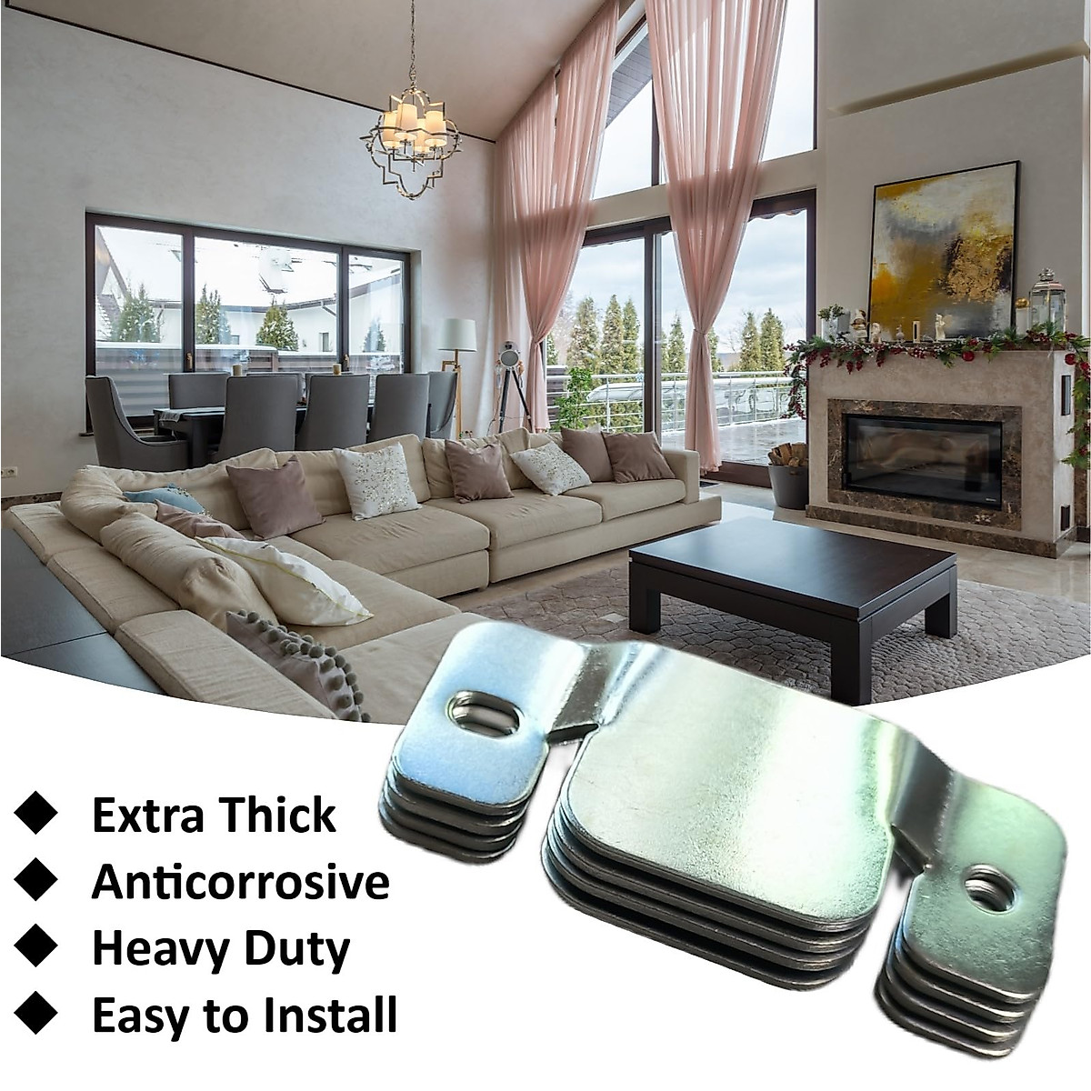 Merrian Living Sectional Couch Connector, Sofa Interlocking Connector, 4 Pcs Pack, Couch Replacement Parts, Flush Mount Bracket with Screws.