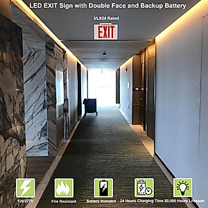 GRUENLICH LED EXIT Sign, Emergency Light with Double Face and Back Up Batteries- US Standard Red Letter EXIT, UL 924 Qualified, 120-277 Voltage, 1-Pack