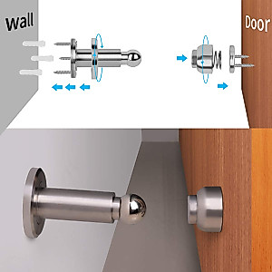 Hommyzone Adjustable Height Magnetic Door Stopper,Heavy Duty Magnetic Door Stop, 304 Stainless Steel Door Holder with Wall&Floor Mounted...(Silver)
