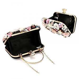 Sequins Floral Handbag Rose Nude Clutch Purses and Handbags for Women Wedding Prom Banquet Party 3D Sequins Evening Handbag (Black-1)
