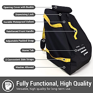 ProFaster Car Seat Travel Bag Backpack for Air Travel - Karfast Universal Infant Carseat Gate Check Bag Cover for Airplane, Foldable with Pouch, Yellow