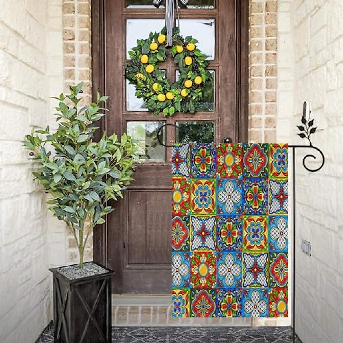 Double-sided garden flag Mexican Talavera Ceramic Tile Pattern Outdoor Flag Garden Flag Yard Outdoor Decoration （12×18in）.