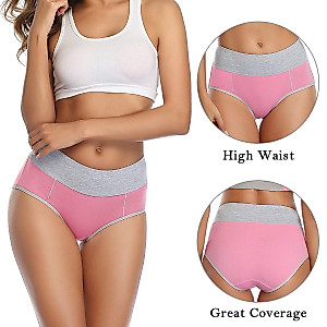 wirarpa Women's Cotton Underwear High Waist Briefs Ladies Soft Breathable Panties Full Coverage Underpants 5 Pack Large