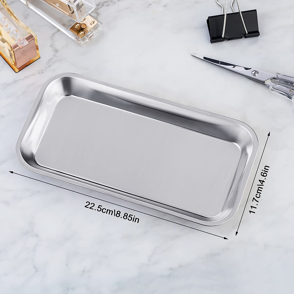 GETTON 4 Pack Small Surgical Tray, 201 Stainless Steel Tray with Seamless Trays and Moderate Edge Height for Lab Dental Tattoo Piercing Instruments Organizer, Silver