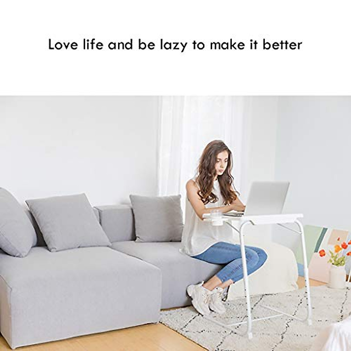 Liftable Laptop Table Bedside Study Wirting Table Student Dormitory Computer Table Height Adjustable for Small Space (White)