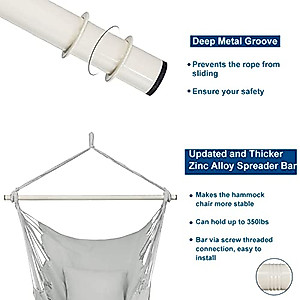 Jelofly Hammock Chair Oversized Hanging Rope Swing Seat Chair with Pocket Max 350 Lbs Superior Comfortable for Indoor Outdoor Home Bedroom Garden, Seat Cushions Not Included (Light Grey)