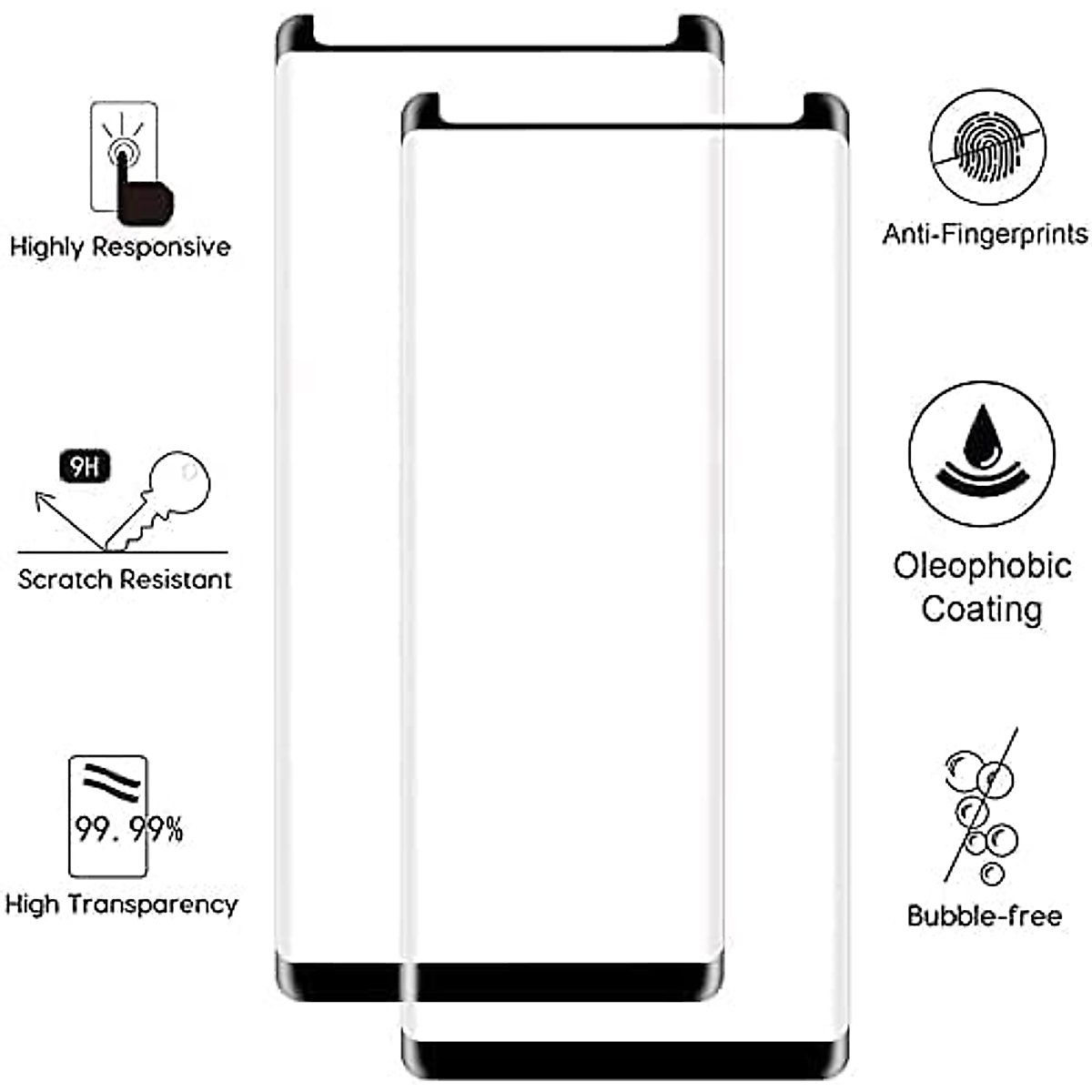 【2-PACK】Coolpow Designed for Samsung Galaxy Note 8 Screen Protector, Case Friendly, Anti-Bubble,3D Curved,Full Screen Coverage,9H Hardness,HD Clear, Samsung Note 8 Screen Protector Tempered Glass Film