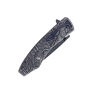 Falcon 8" Fantasy Wolf Embossed Stainless Steel Drop Point Spring Assisted Folding Pocket Knife EDC Pocket Knife In Multiple Colors For Gifts