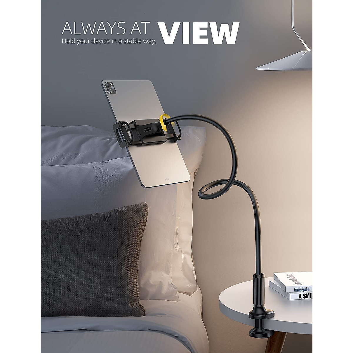 Lamicall Gooseneck Tablet Mount Holder for Bed - Flexible Tablet Arm Clamp for Bed Compatible with Pad Mini 7.9, Air 9.7, Pro 10.5, Kindle, Switch, Galaxy Tabs, More 4.7-11" Device - Black