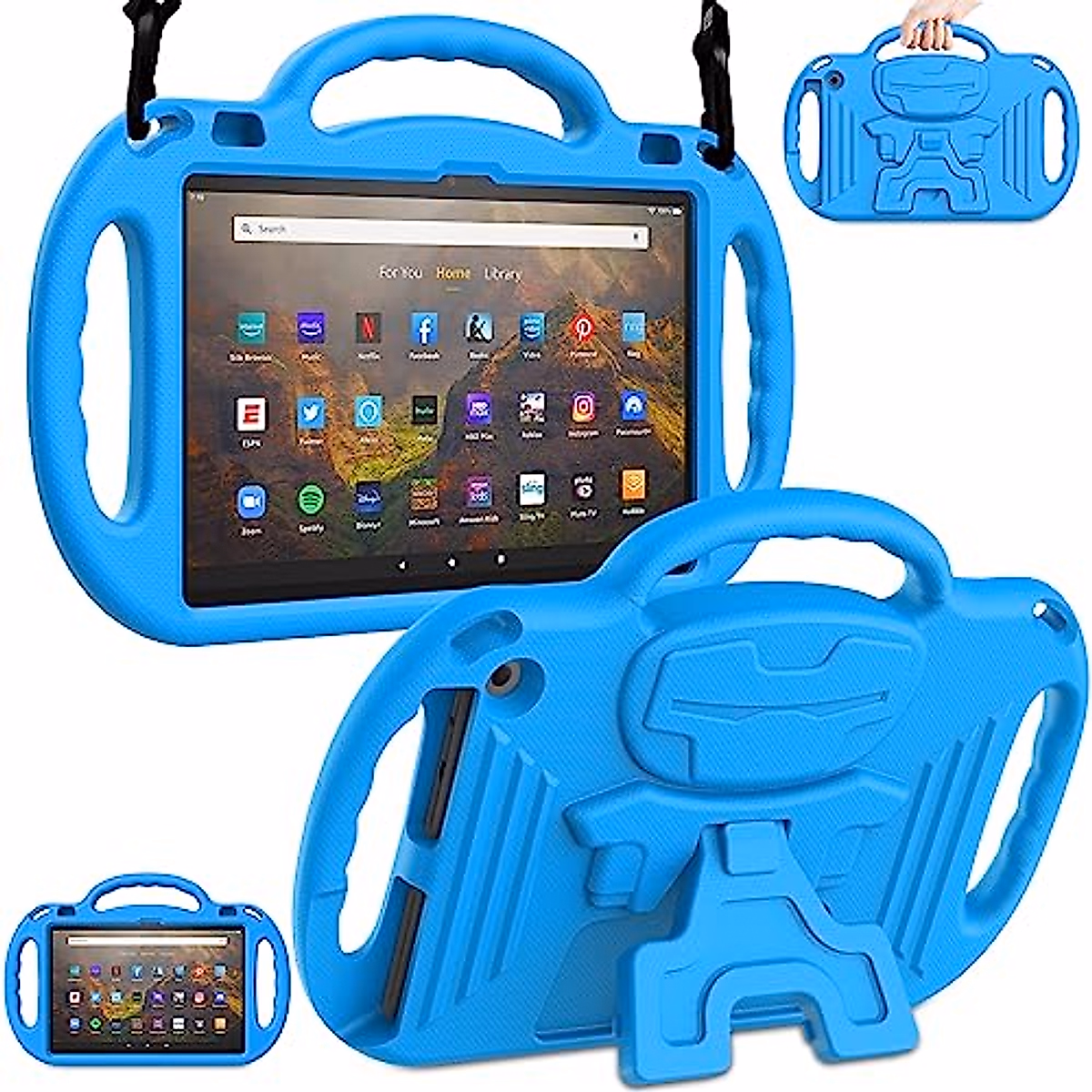 LTROP Kids Case for Fire HD 10 and Fire HD 10 Plus (11th Generation, 2021 Release) 10.1-Inch with Shoulder Strap, Light Weight Shockproof Kid-Proof Handle Stand Cover Case for Fire HD 10 2021, Blue