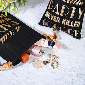 Cytdkve Gold Foil Wedding Favor Bags Bachelorette Party Hangover Kit Drawstring Bags for Bridesmaid Gifts (10 Pieces, Black, 5 x 7 Inch)