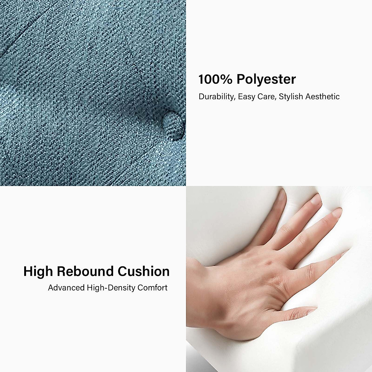 Modern Tufted Armless Home Office Chair, Comfy Upholstered Desk Chair with Vintage Wood Base, Height Adjustable Swivel Computer Task Chair for Living Room Bedroom, Blue