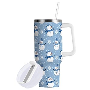 Emelivor Christmas Snowman 40 oz Tumbler with Lid and Straw Insulated Tumblers with Handle Travel Coffee Mug Cup Large Water Bottles Cup for Hot and Iced Cold Drinks
