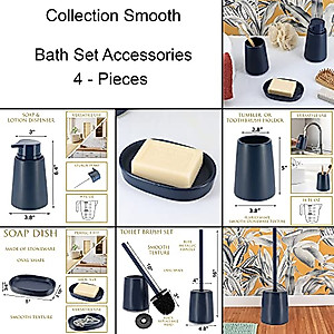 Navy Blue Bathroom Accessory Set - 4 Pieces - Sleek & Practical - Overcome Bathroom Issues with Our Smooth Collection for Organized, Sophisticated & Convenient Decor