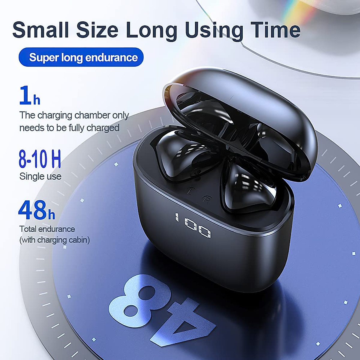 HORNORM Wireless Earbuds Bluetooth 5.0 Headphones with Microphone Stereo Gaming Sport in Ear Earbuds Headsets with LED Display Charging Case,48Hrs Playtime Stereo Sound