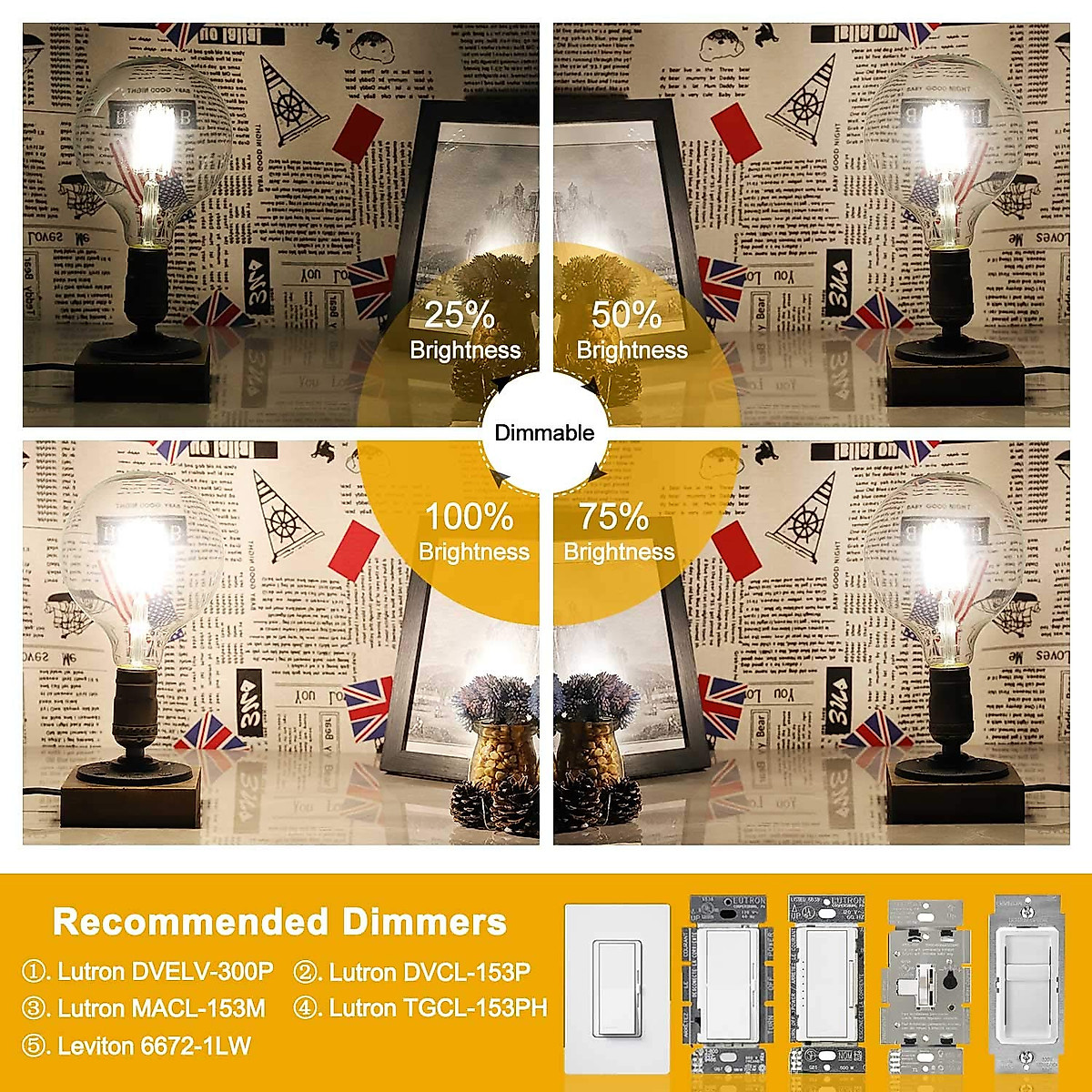 CRLight 12W Dimmable LED Large Globe Bulb 100W Equivalent 1000LM, 3000K Soft White, E26 Antique Edison G125 Large Clear LED Filament Light Bulbs, Smooth Dimming Version