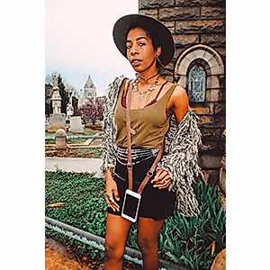 The Clutch Strap Cross-Body Adhesive Phone Carrying Strap with Brown Leather and Brass Hardware, 54-Inches