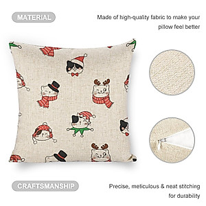 Happy Face Cats Christmas Throw Pillow Covers 18×18 Pillowcases Set of 2 Winter Doodles Linen Decorative Square Pillow Case Cushion Covers Standard Size for Sofa Couch Outdoor Bed Pillow Protectors