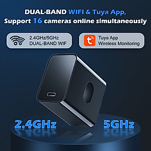 2K HD Spy Camera Hidden Camera with 2.4/5 GHz WiFi,160° Wide-Angle Human Detection camera with Type C charger & Night Vision, Nanny Cam Spy Cam with 3-in-1 Charging Cable,Exclusive Feature Upgrades