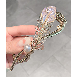 2PCS Tulip and Feather Hair Clip, Pearl Rhinestone Hair Claws French Style Twist Hair Barrette Non Slip Jaw Banana Hair Accessories for Women (TUYU)-003